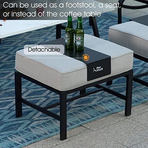 PHI VILLA 6 Piece Patio Conversation Sets, Deluxe Outdoor Patio Set for 5-7 Person with 3 Seater Padded Deep Seating Bench, 2 Padded Swivel Armrest Sofa Chairs, 2 Ottoman and & 1 Coffee Table