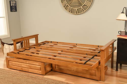 Kodiak Furniture Monterey Queen-size Futon, Storage Drawers, Butternut Finish with Suede Navy Mattress