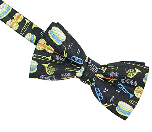 OCIA Boys Dinosaur Sharks Pattern Pre-Tied Bowtie Kids Adjustable Bow Tie Yellow Black Musical Instrument