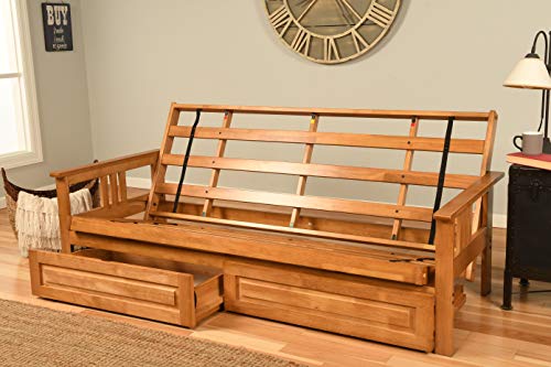 Kodiak Furniture Monterey Queen-size Futon, Storage Drawers, Butternut Finish with Suede Navy Mattress