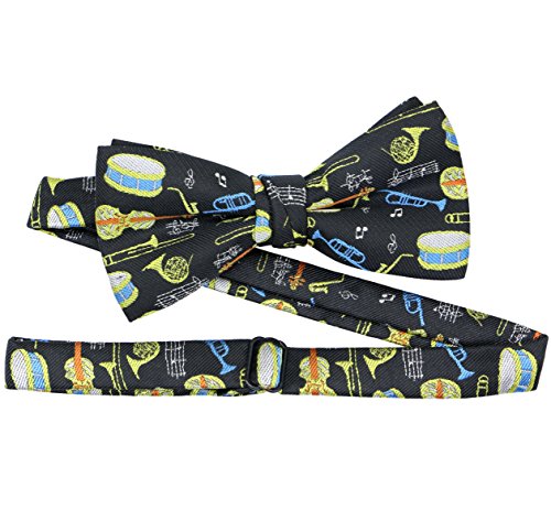 OCIA Boys Dinosaur Sharks Pattern Pre-Tied Bowtie Kids Adjustable Bow Tie Yellow Black Musical Instrument
