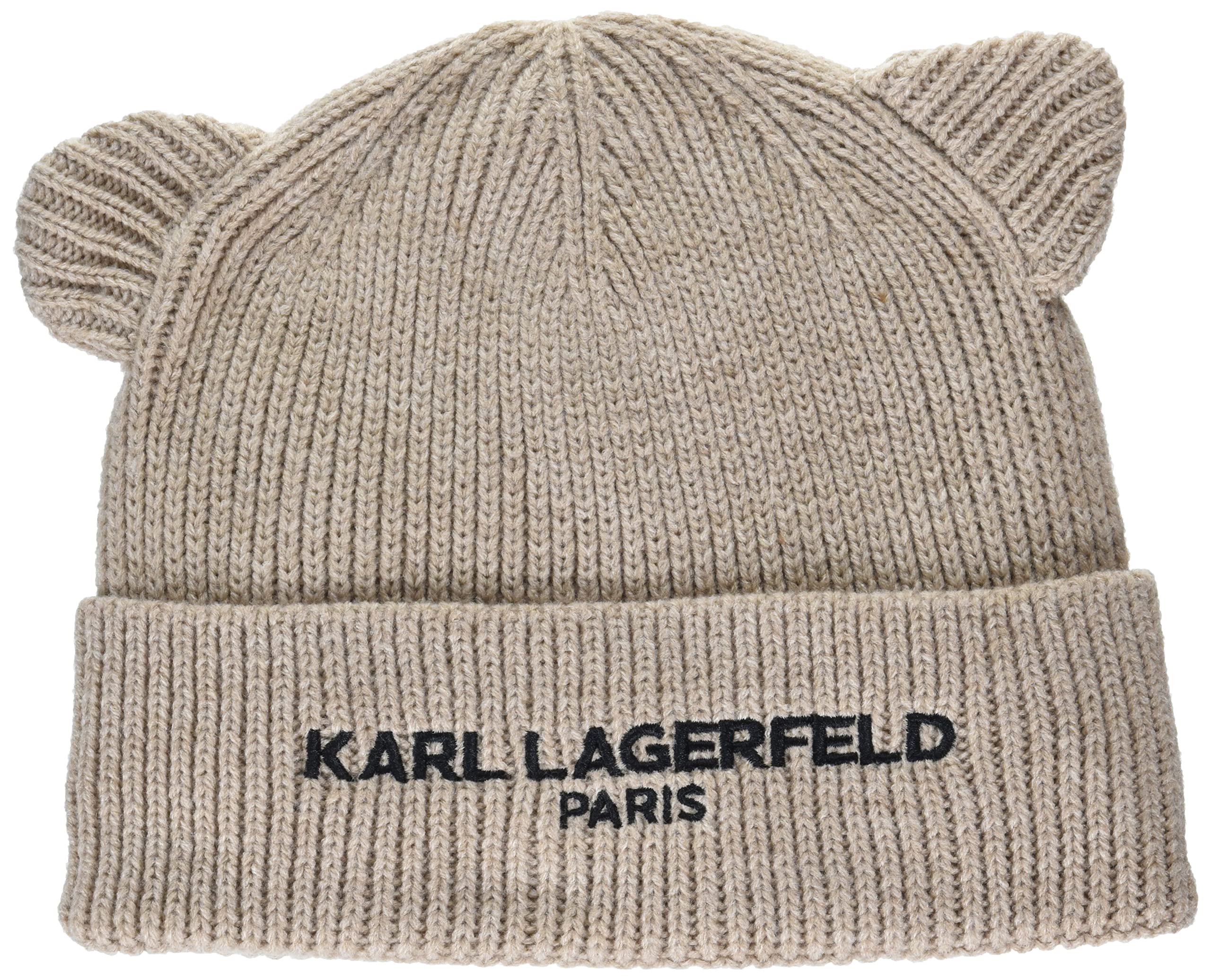 Karl Lagerfeld Paris Women's Soft Cat Ear Pom Beanie, Camel, ONE Size