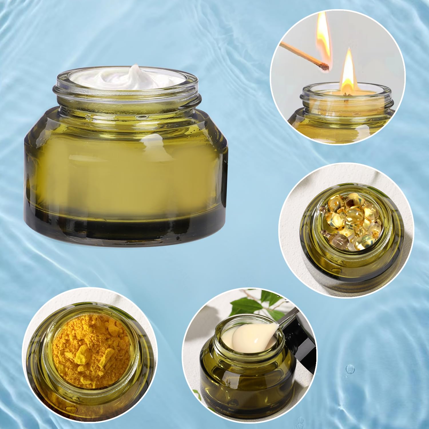 Glass Cosmetic Jars with Lids, 3 Pack Small Glass Jars, 30 ml Empty Makeup Containers for Sample, Cream, Lotion (1 oz, Green)