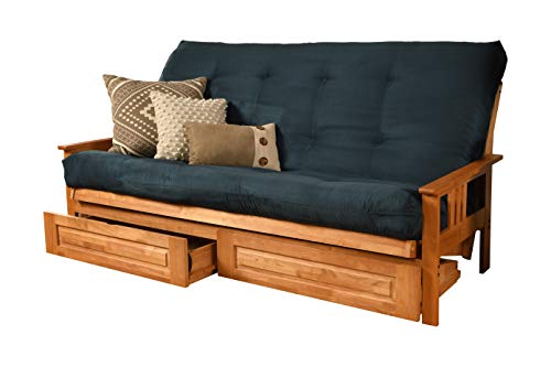 Kodiak Furniture Monterey Queen-size Futon, Storage Drawers, Butternut Finish with Suede Navy Mattress