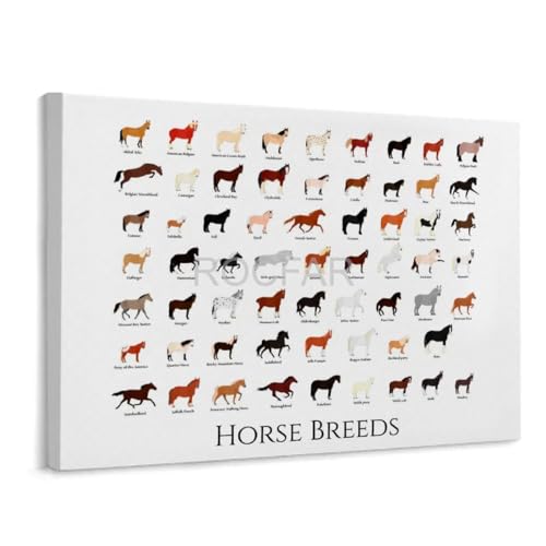 ROCFAR Horse Knowledge Poster World Horse Breeds Horse Care Retro Poster School Classroom Country Farm Canvas Poster Bedroom Decor Office Room Decor Gift Frame-style 20x16inch(50x40cm)
