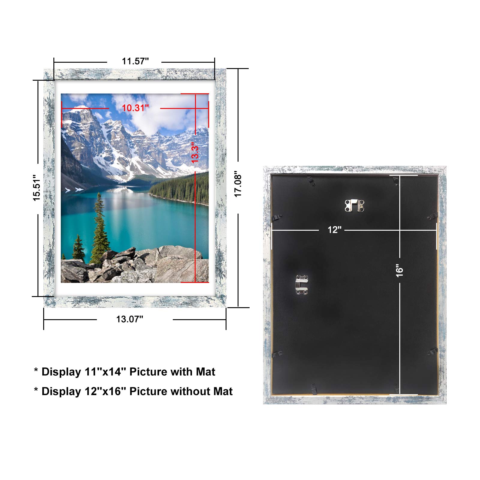 Amginy 12x16 Rustic Picture Frames Matted to Display 11x14 Pictures with Mat or 12 x 16 without Mat Farmhouse Distressed Style Wooden Photo Frames for Wall Mounting