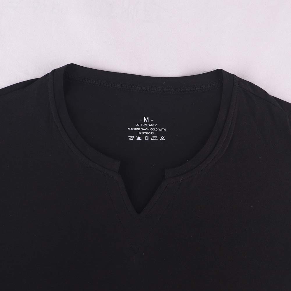 JEEING GEAR Men Short Sleeve Athletic Shirts Slim Fit Cotton V Neck Black Color Size L