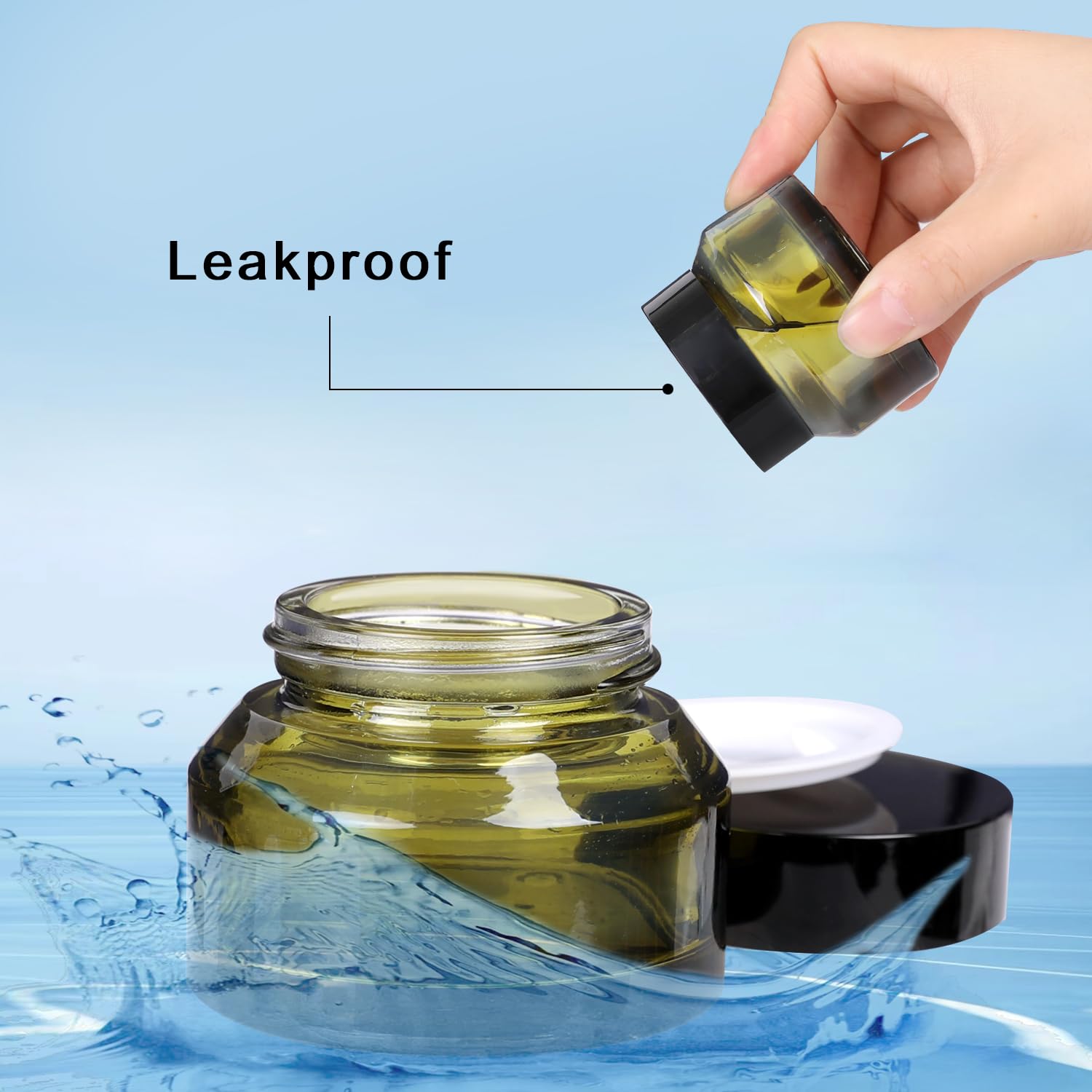 Glass Cosmetic Jars with Lids, 3 Pack Small Glass Jars, 30 ml Empty Makeup Containers for Sample, Cream, Lotion (1 oz, Green)