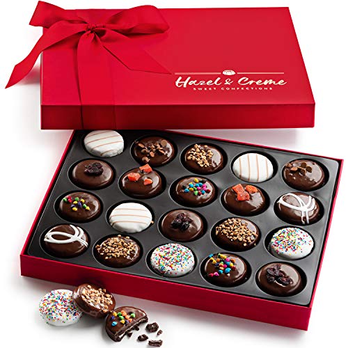 Hazel & Creme Chocolate Covered Cookie Gift - 20 Pcs - Easter Gourmet Cookies - Cookie Gift Basket - Anniversary, Thank You, Birthday, Holiday Food Gift - Chocolate Gift Box