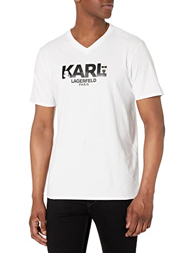 Karl Lagerfeld Paris Men's Karl Profile V-Neck Shirt, White, Medium
