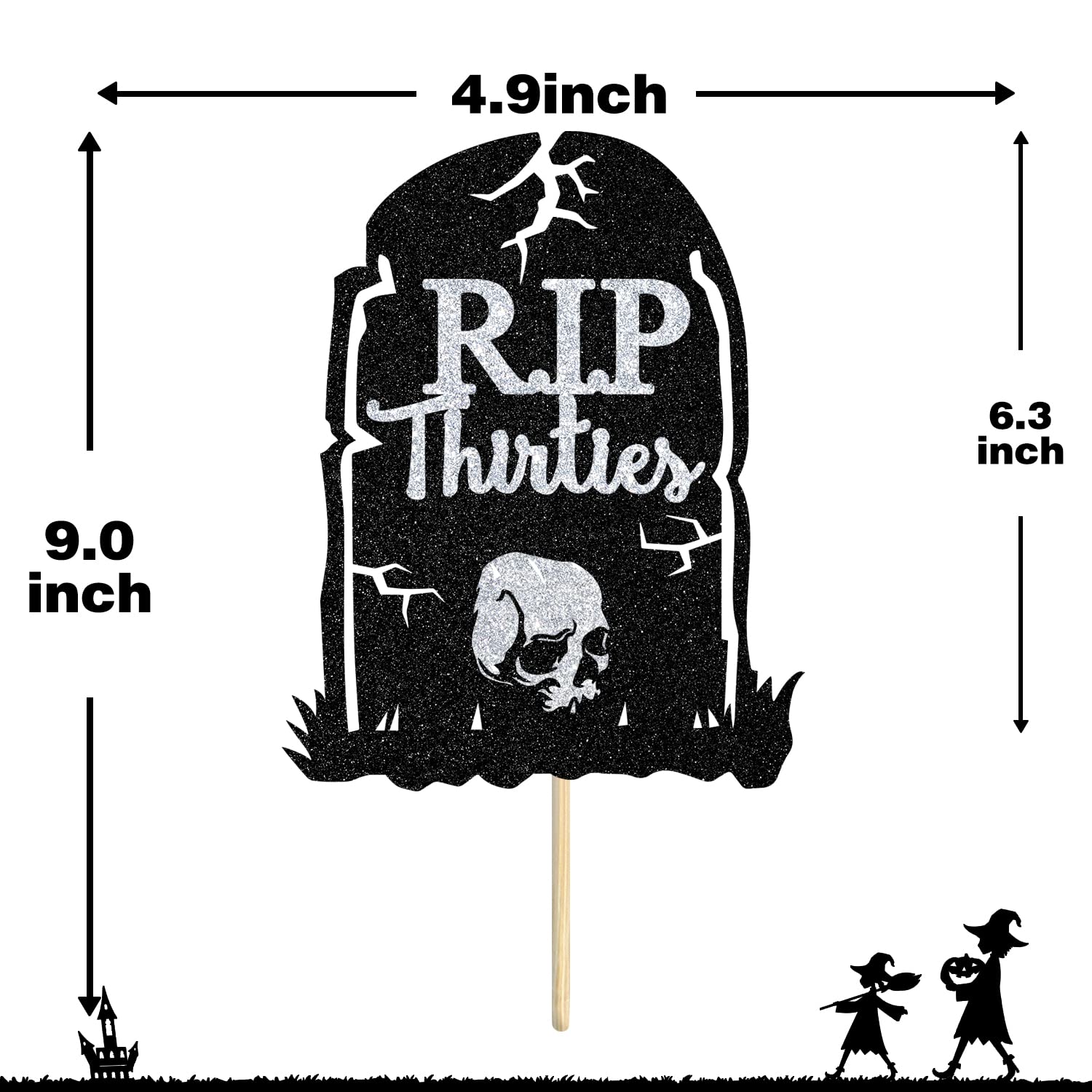 Rip Thirties Cake Topper, Death to My Youth/Rip to My 30th Cake Decor, Happy 40th Bithday Party Decoration Supplies, Black and Silver Glitter