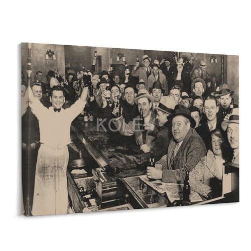 KOLEV Retro Prohibition Poster Bar Drinking Wall Black And White Art Deco Aesthetic Poster Gift Canvas Poster Bedroom Decor Office Room Decor Gift Frame-style 20x16inch(50x40cm)