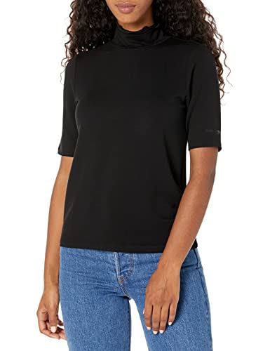 KARL LAGERFELD PARIS Women's Everyday 3/4 Sleeve Knit Top, Black, Large
