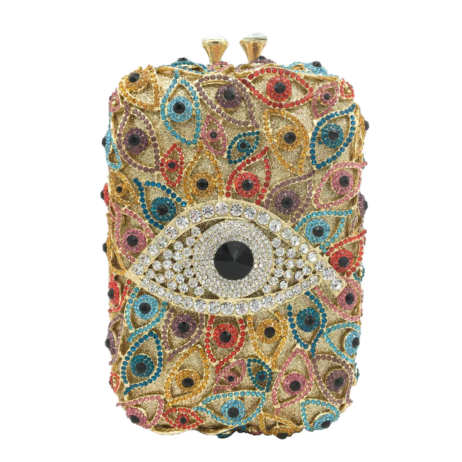 Boutique De FGG The Evil Eye Crystal Clutch Bags Women Evening Purses Wedding Party Prom Rhinestone Handbags,430-Multi,Mini