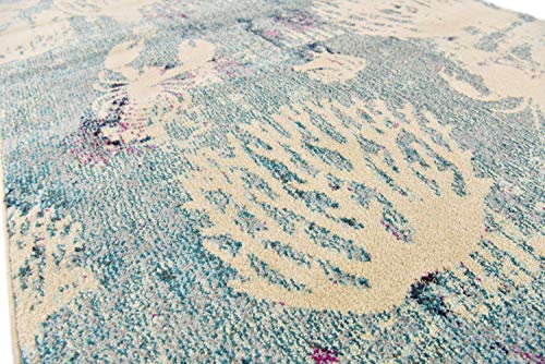 Unique Loom Positano Collection Coastal Modern Coral Lobster Shells Light Blue Area Rug (4' x 6')