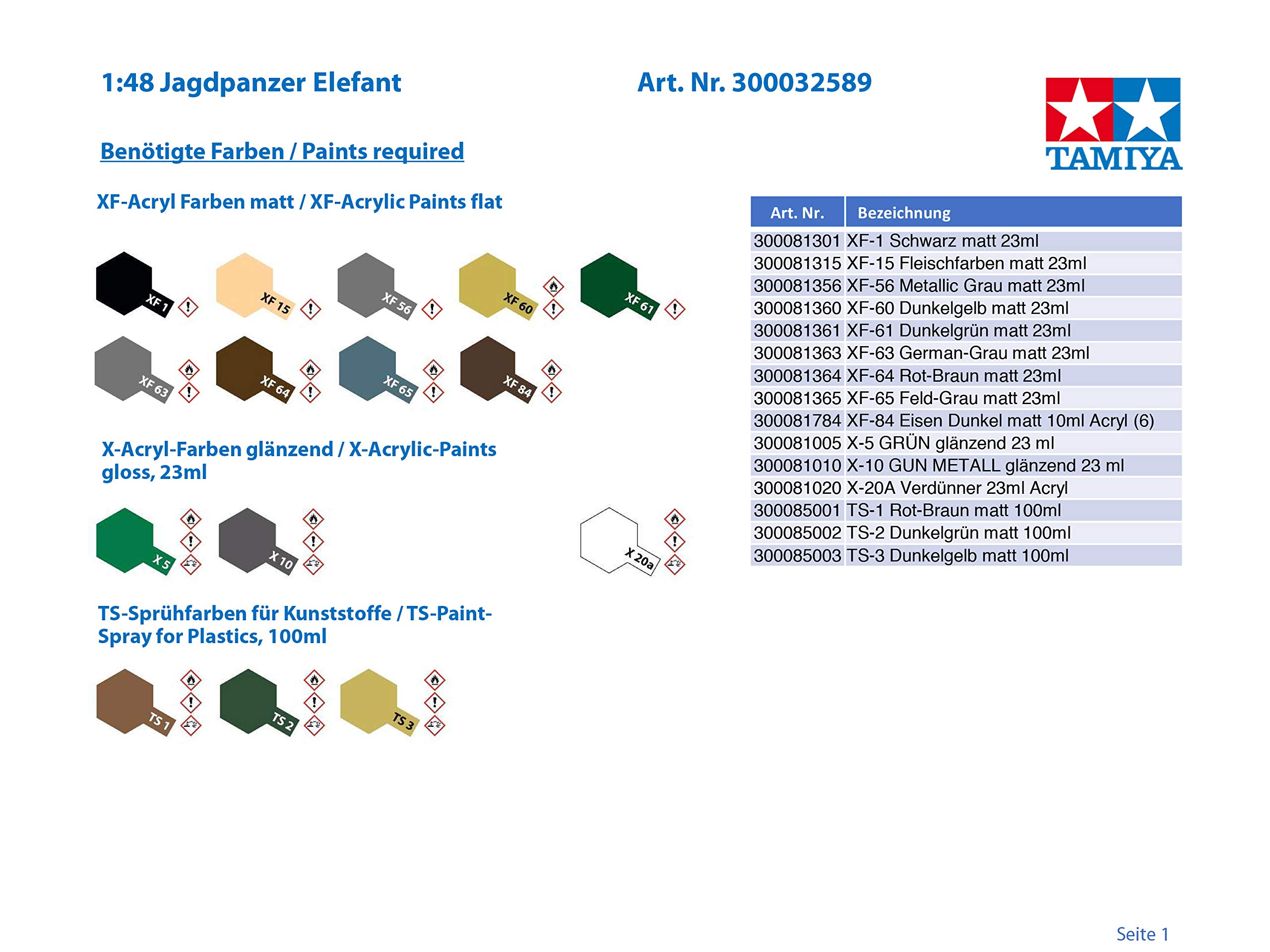 TAMIYA 32589 1/48 German Tank Destroyer Elefant Plastic Model Kit