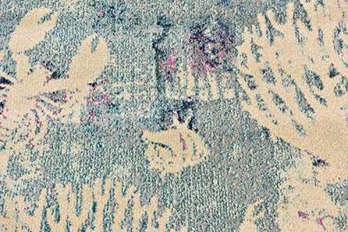 Unique Loom Positano Collection Coastal Modern Coral Lobster Shells Light Blue Area Rug (4' x 6')