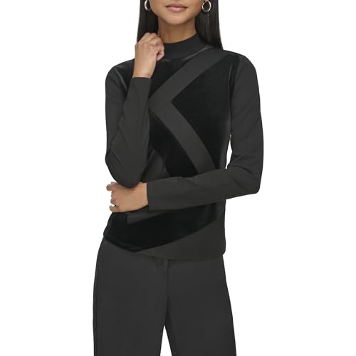 Karl Lagerfeld Paris Women's Logo Stretch Long Sleeve Top, Black