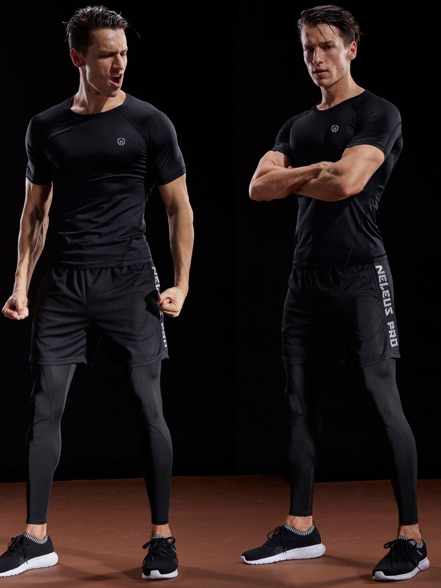 NELEUS Men's 3 Pack Compression Baselayer Athletic Workout T Shirts,5022,Black,Black,Black,XL