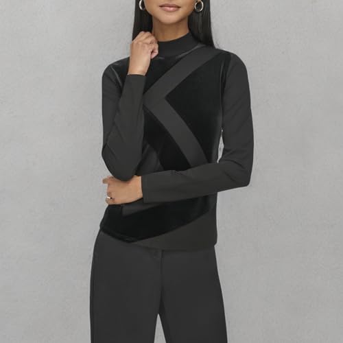 Karl Lagerfeld Paris Women's Logo Stretch Long Sleeve Top, Black