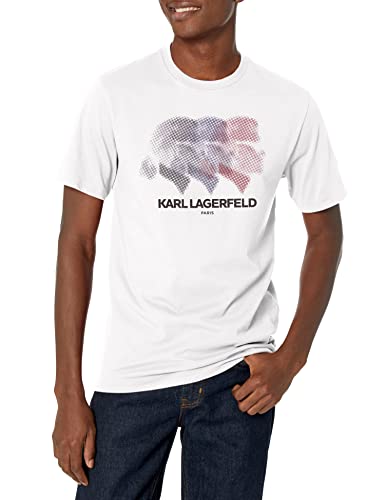 Karl Lagerfeld Paris Men's Shadow Logo Crewneck Short Sleeve Solid T-Shirt, White, Medium