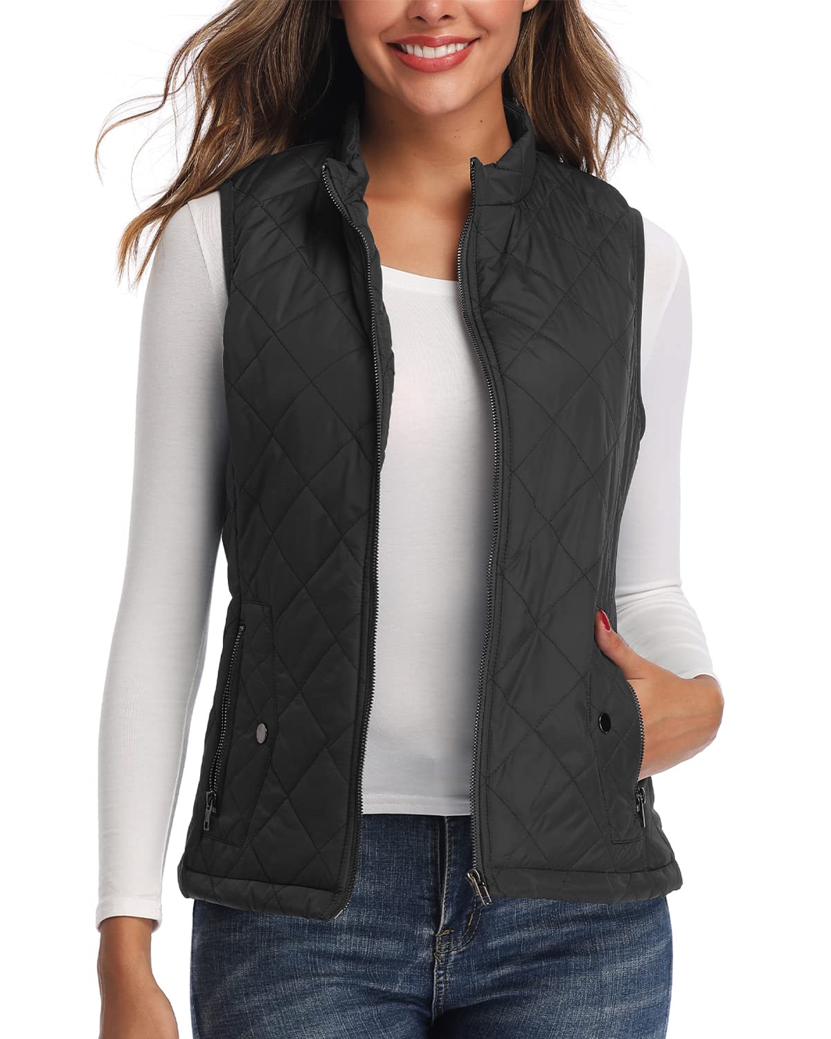 LONGKING Women's Vest - Stand Collar Lightweight Zip Quilted Vest for Women