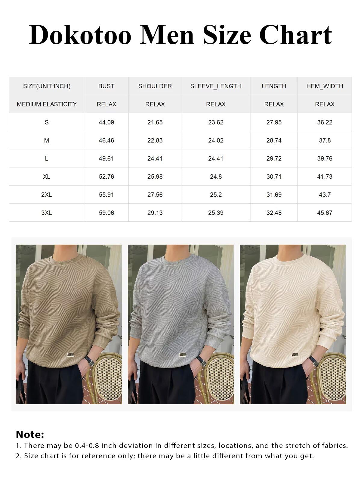 Dokotoo Men Men's Crew Neck Sweatshirts Soild Color Geometric Texture Long Sleeve Casual Pullover Shirts Beige 3X-Large
