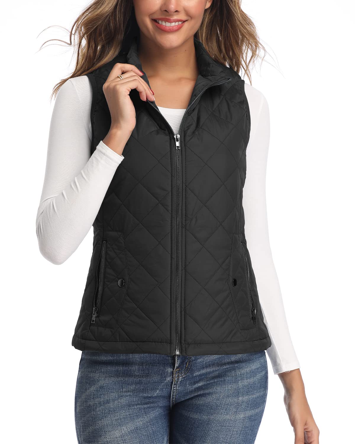 LONGKING Women's Vest - Stand Collar Lightweight Zip Quilted Vest for Women