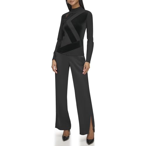 Karl Lagerfeld Paris Women's Logo Stretch Long Sleeve Top, Black