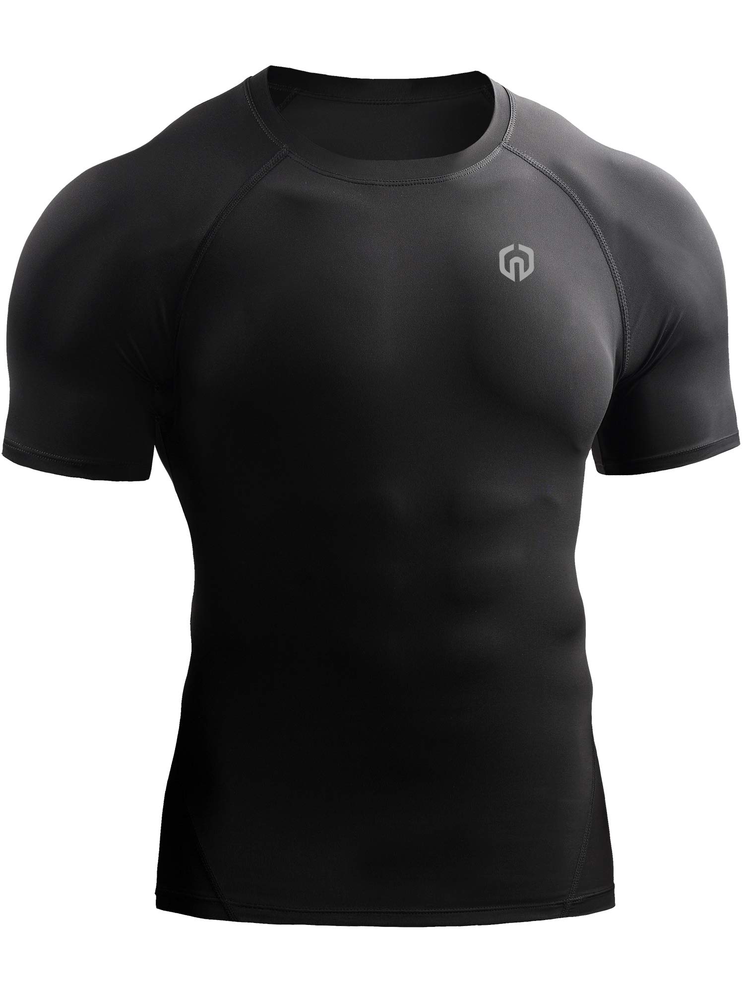 NELEUS Men's 3 Pack Compression Baselayer Athletic Workout T Shirts,5022,Black,Black,Black,XL