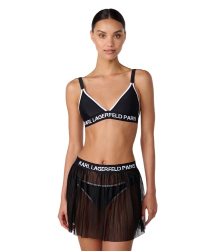 Karl Lagerfeld Paris Women's Standard Swim Bottom Skirt Coverup, Black/White