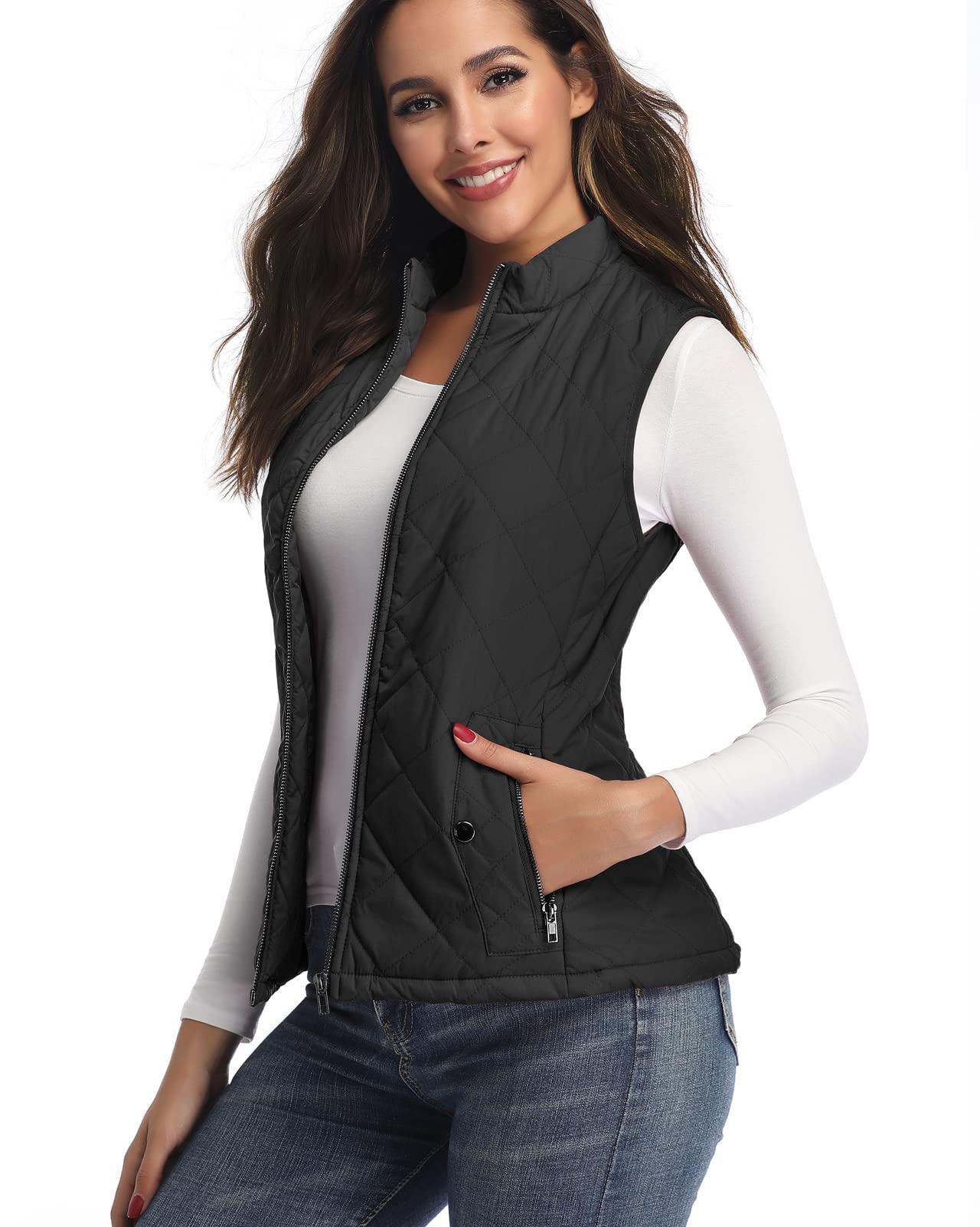 LONGKING Women's Vest - Stand Collar Lightweight Zip Quilted Vest for Women