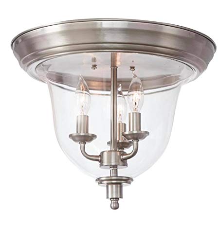 15 in. 3-Light Brushed Nickel Flush Mount with Clear Glass Shade