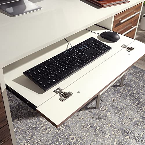 SauderĀ® Vista Key 60"W Executive Desk, Pearl Oak/Blaze Acacia