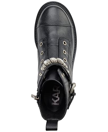 Karl Lagerfeld Paris Women's Lug-Sole Maeva Combat Boot with Crystal Detail Fashion, Black, 6.5