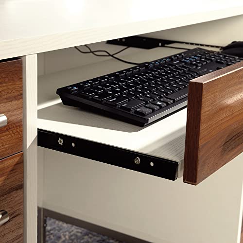 SauderĀ® Vista Key 60"W Executive Desk, Pearl Oak/Blaze Acacia