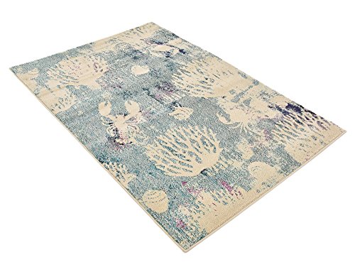 Unique Loom Positano Collection Coastal Modern Coral Lobster Shells Light Blue Area Rug (4' x 6')