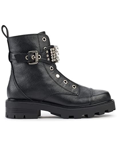 Karl Lagerfeld Paris Women's Lug-Sole Maeva Combat Boot with Crystal Detail Fashion, Black, 6.5