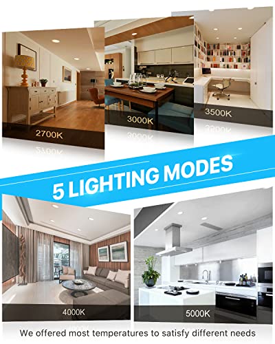 Ensenior 16 Pack Ultra-Thin LED Recessed Lighting 6 Inch 5CCT with Junction Box, 2700K-5000K Selectable, 12W 110W Eqv, Dimmable Can-Killer Downlight, 1050LM High Brightness - ETL&Energy Star