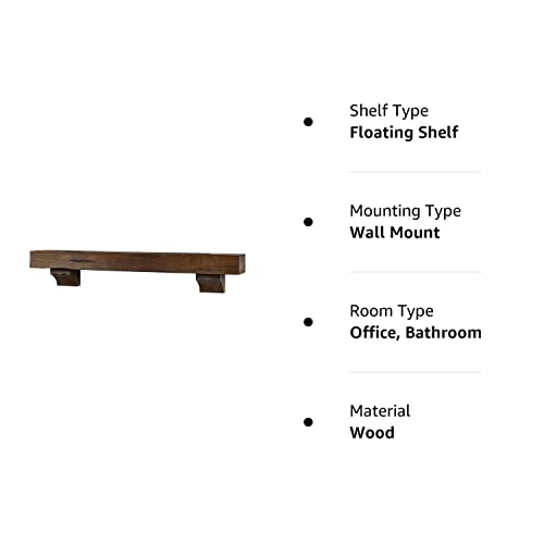 72 Inch Floating Fireplace Mantel Wood Shelf In Grey Rustic - Breckenridge From Mantels Direct | With Corbel Bracket Arches | Wooden Rustic Wall Shelf Perfect for Electric Fireplaces and Décor
