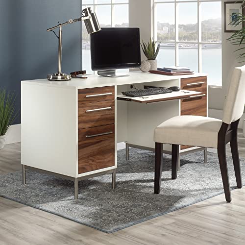 SauderĀ® Vista Key 60"W Executive Desk, Pearl Oak/Blaze Acacia