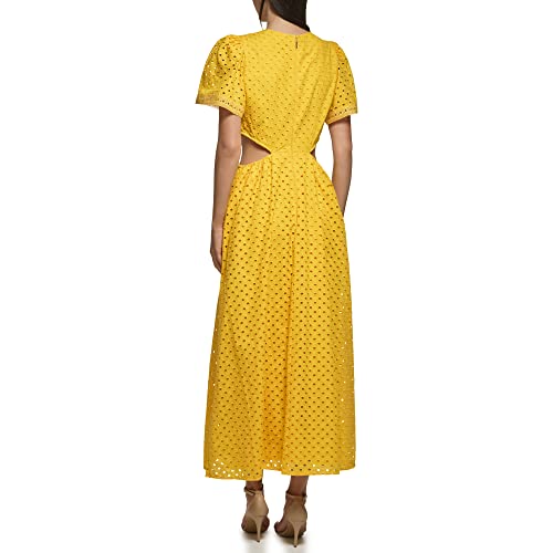 Karl Lagerfeld Paris Women's Lace Cut Outs Long Dress, Lemon Chrome, 0