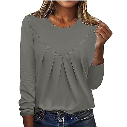 Womens Workout Tops Trendy 2023 Round Neck Ruched Slim fit Shirts Solid Color Long Sleeve Casual Basic Tee