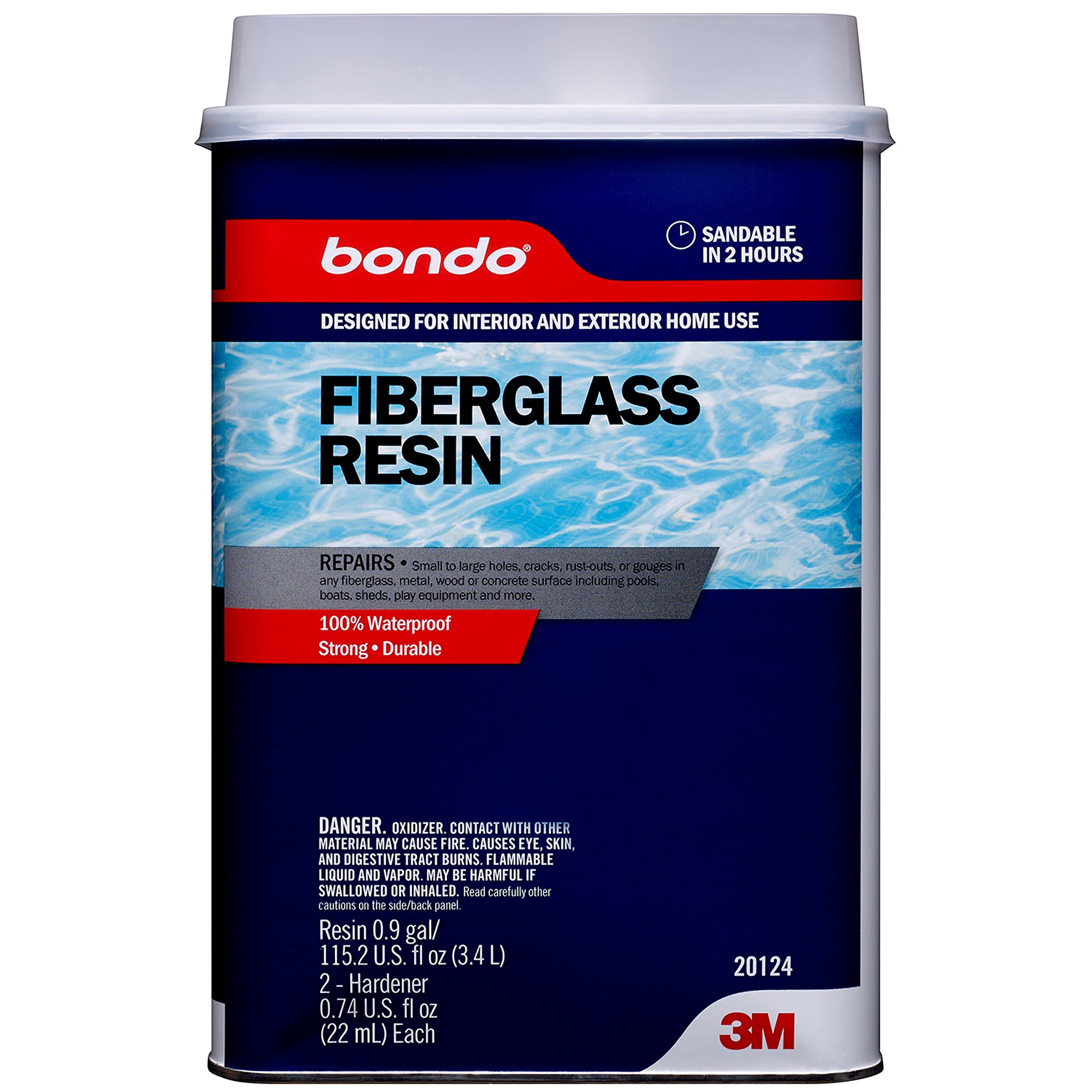 Bondo Fiberglass Resin, Interior and Exterior Home Use, 100% Waterproof, Strong, Durable, 20122, 28.8 fl oz Can