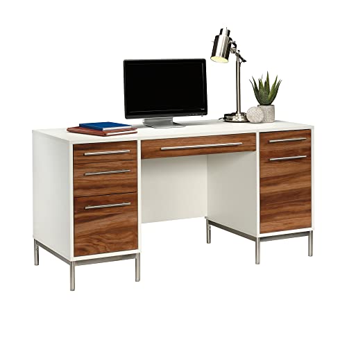 SauderĀ® Vista Key 60"W Executive Desk, Pearl Oak/Blaze Acacia
