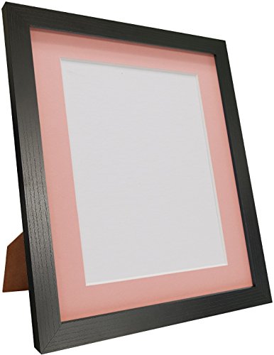 FRAMES BY POST H7 Picture Photo Frame, Black Ash with Pink Mount, 50 x 40 cm Image Size 16 x 12 Inch, Plastic Glass