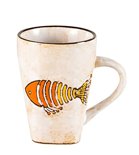 HomeVss, Stoneware Artisan Hand Painted Fish, 16pc Reactive Glaze Dinnerware Set