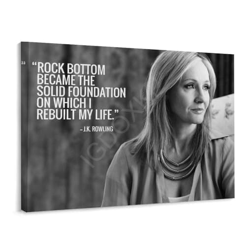 Novelist JK Rowling Inspirational Quotes Black And White Portrait Art Poster (2) Canvas Poster Wall Art Decor Print Picture Paintings for Living Room Bedroom Decoration Frame-style 20x16inch(50x40cm)