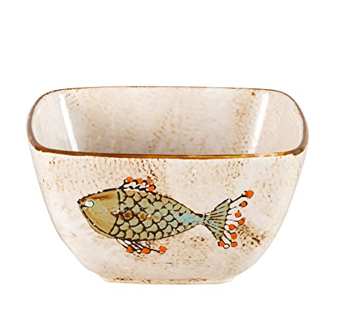 HomeVss, Stoneware Artisan Hand Painted Fish, 16pc Reactive Glaze Dinnerware Set