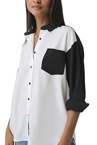 Karl Lagerfeld Paris Women's Soft Long Sleeve Colorblock Everyday Fashion Sport Blouse, White Black, X-Small